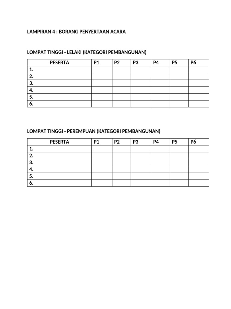 Borang Penyertaan Kejohanan Sukan Tara 2024 | PDF