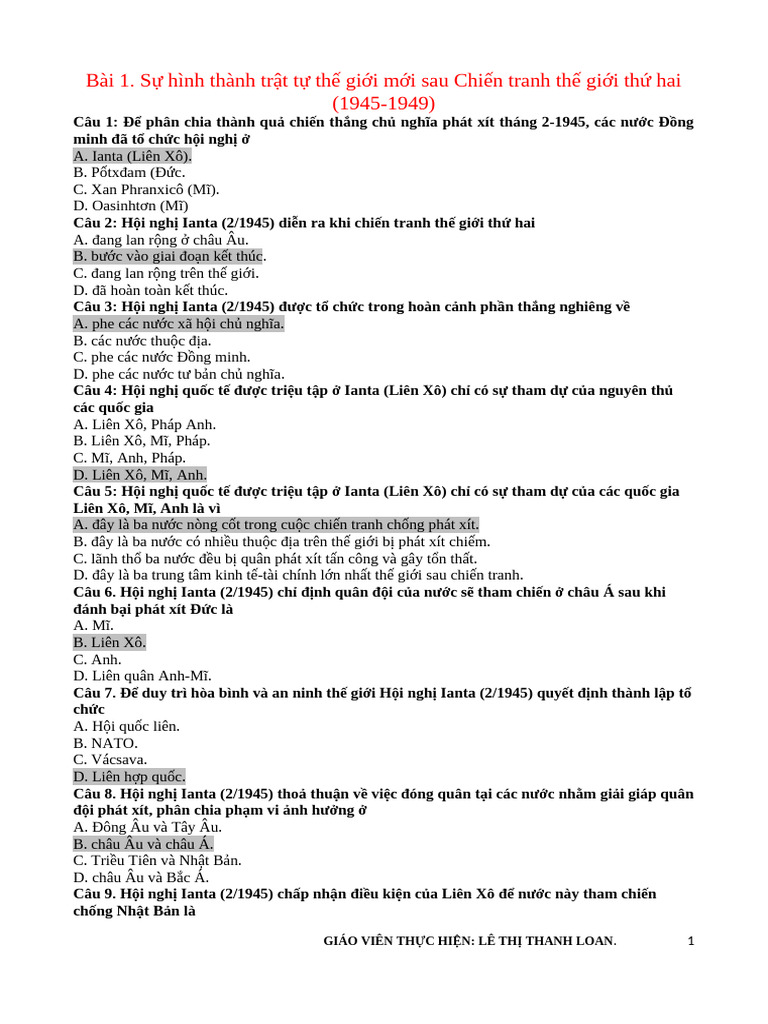 BAI 1-19-Su 12-Câu Hoi Trac Nghiem 2023 | PDF