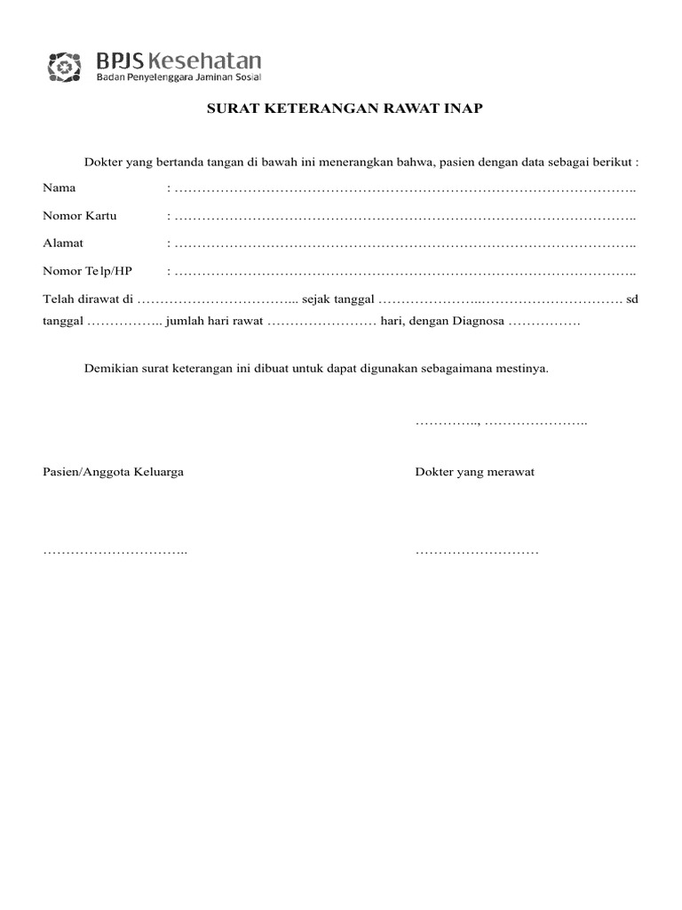 Surat Ket Rawat Inap Bpjs | PDF