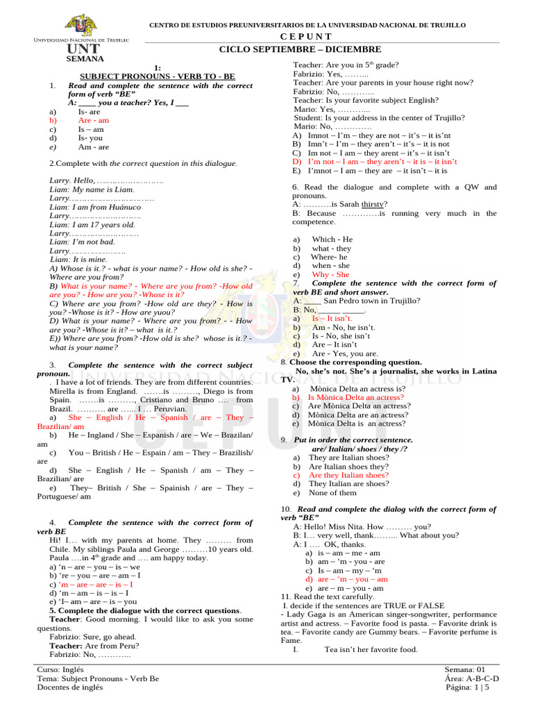 Answer Key Semana 01 | PDF