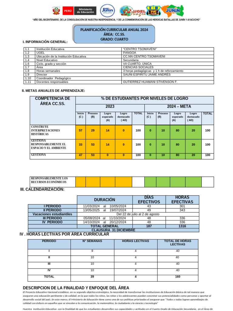 Programacion Anual de Cuarto 2024 | PDF | Evaluación | Aprendizaje