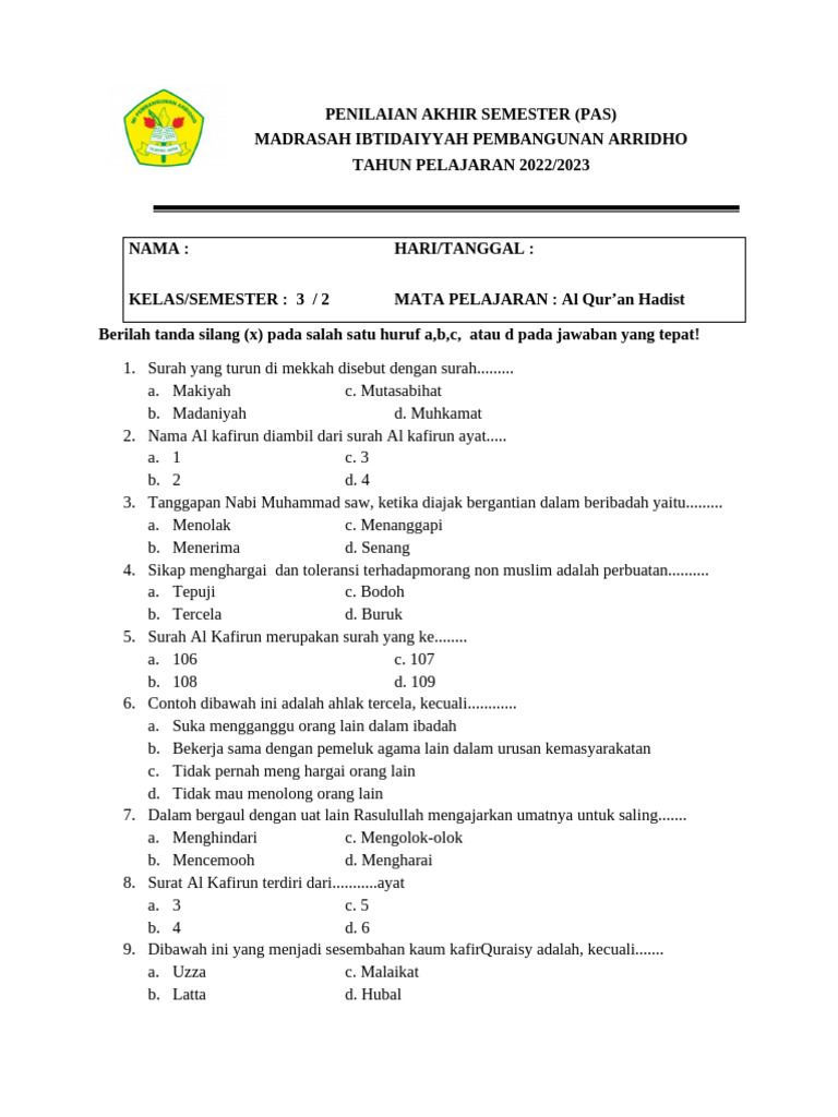 Qurdis kelas 3 | PDF