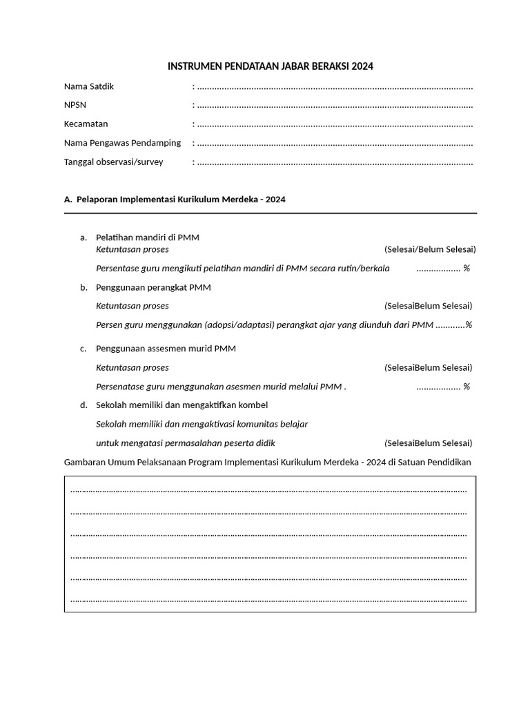 Instrumen Pendataan Jabar Beraksi 2024 | PDF
