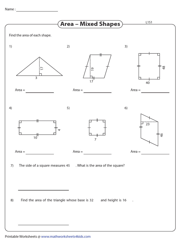 Area of Mixed Shapes-QUESTIONS | PDF