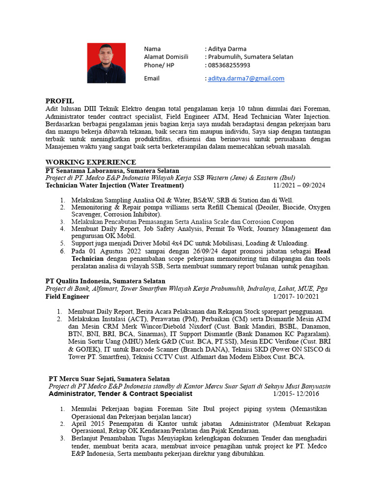 CV Aditya Darma | PDF