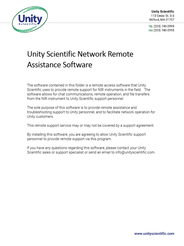 Unity Scientific Network Remote Assistance Software Agreement | PDF