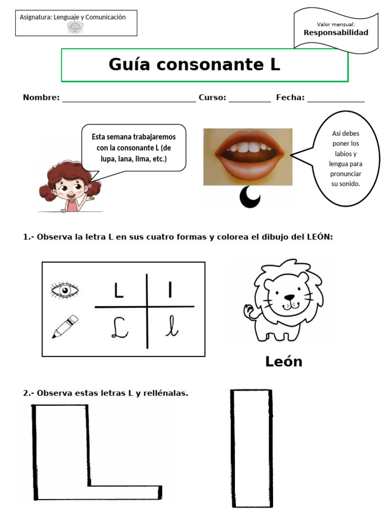 1° GUIA LETRA L | PDF | Escritura | Lingüística