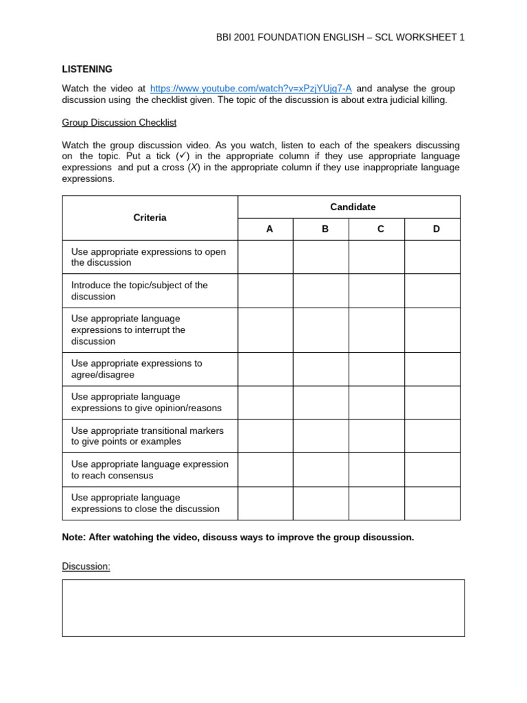 2001 - SCL Worksheet 1 | PDF