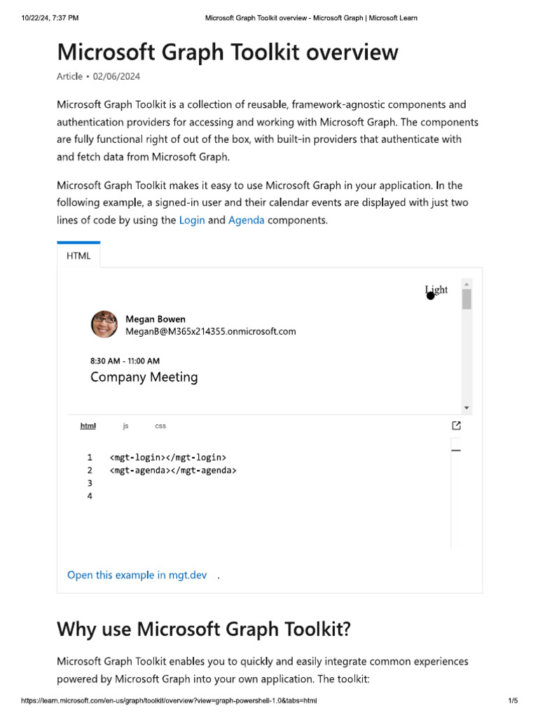 Microsoft Graph Toolkit Overview | PDF