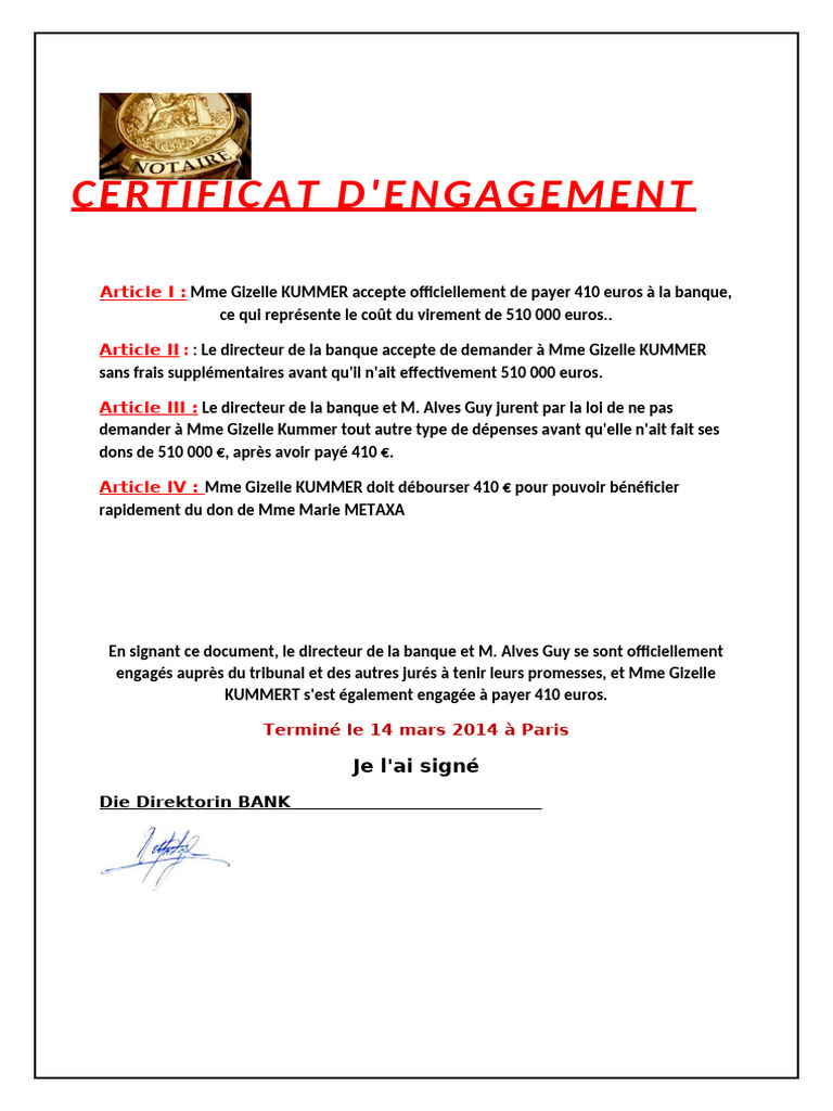 Certificat D'engagement Français (1) FR | PDF