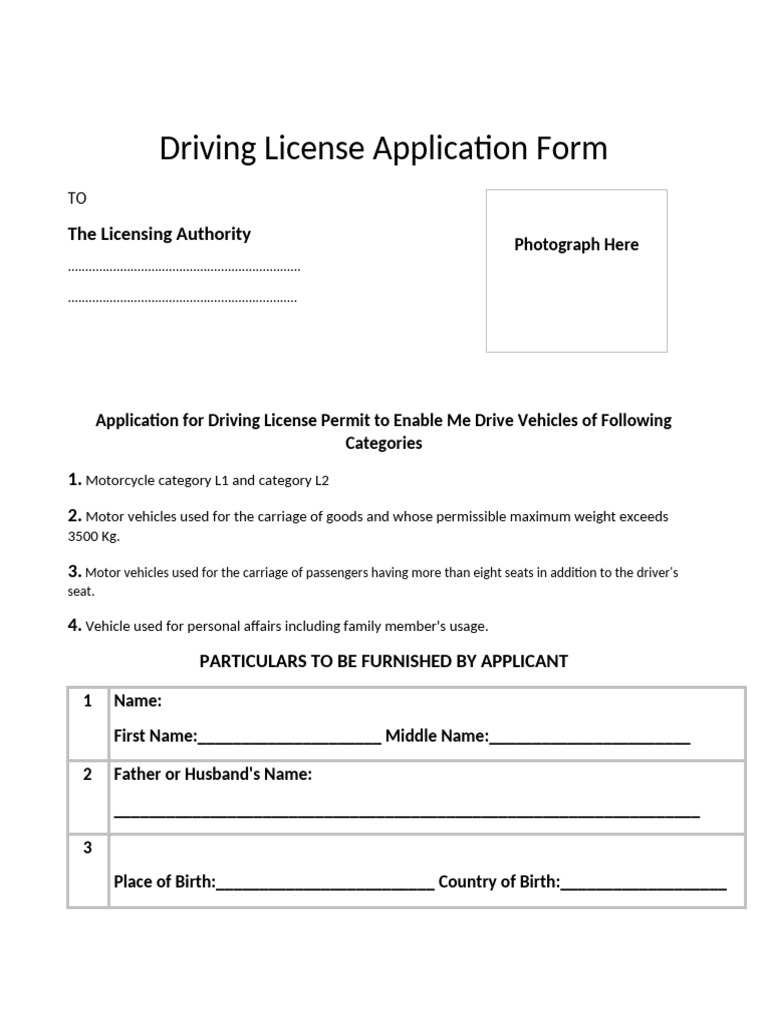 Driving License Application Form: The Licensing Authority | PDF | Driver's License | Transport