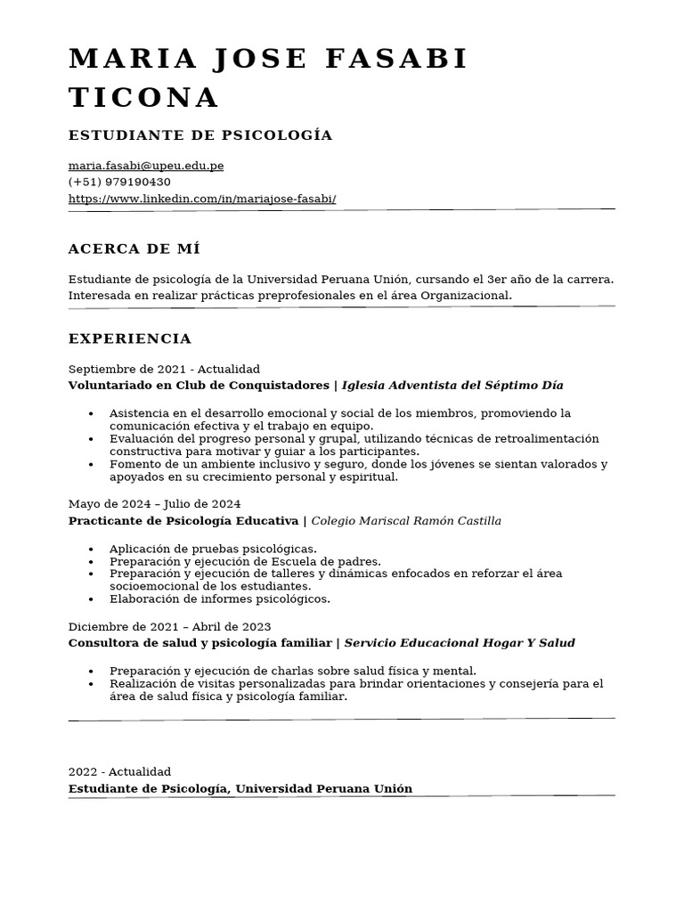 Perfil de Estudiante de Psicología en UPeU | PDF
