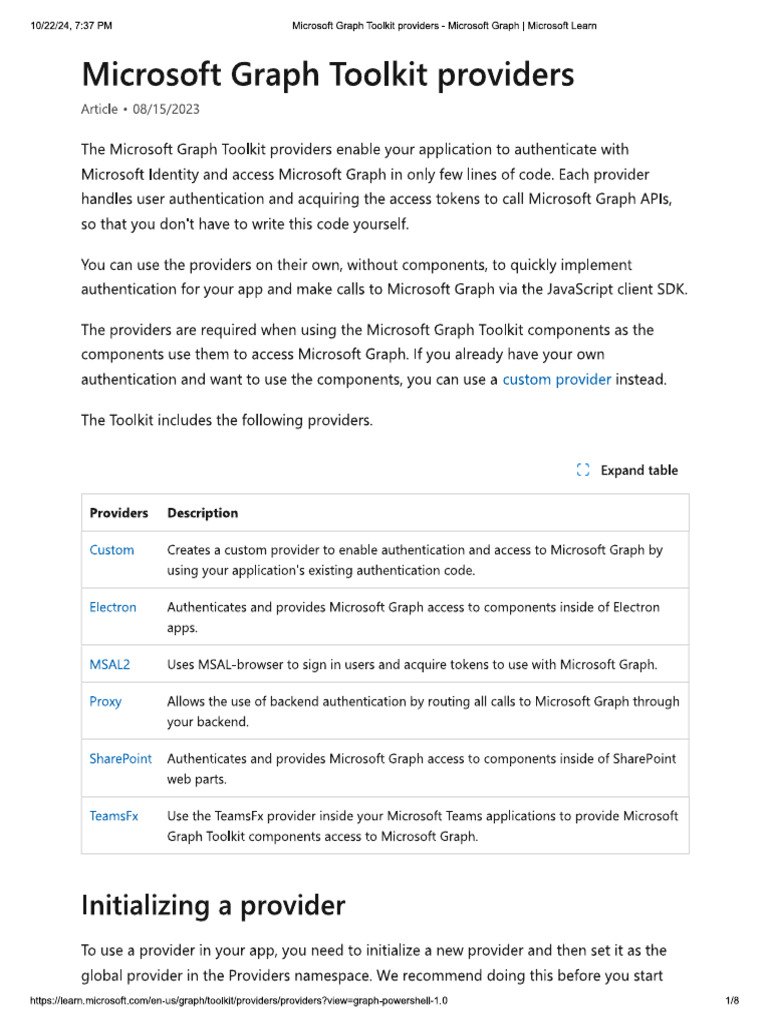 Microsoft Graph Toolkit Providers Pdf