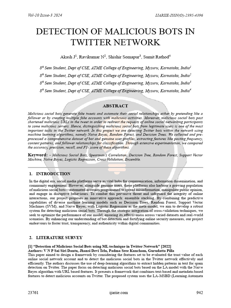 Detection of Malicious Bots in Twitter Network Ijariie23761 | PDF ...