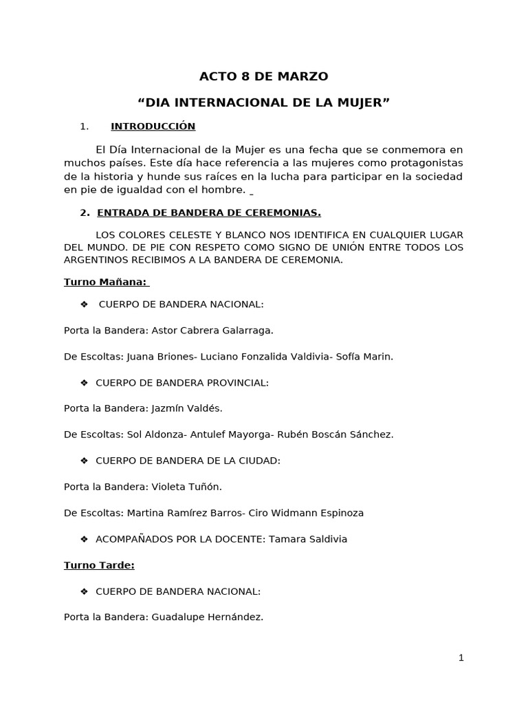 ACTO 8 DE MARZO | PDF | Mujer
