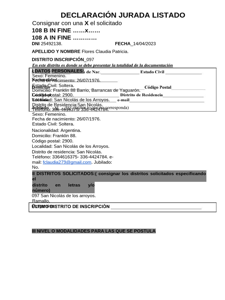 Declaracion_jurada_infine_2023 | PDF | Documento de identidad