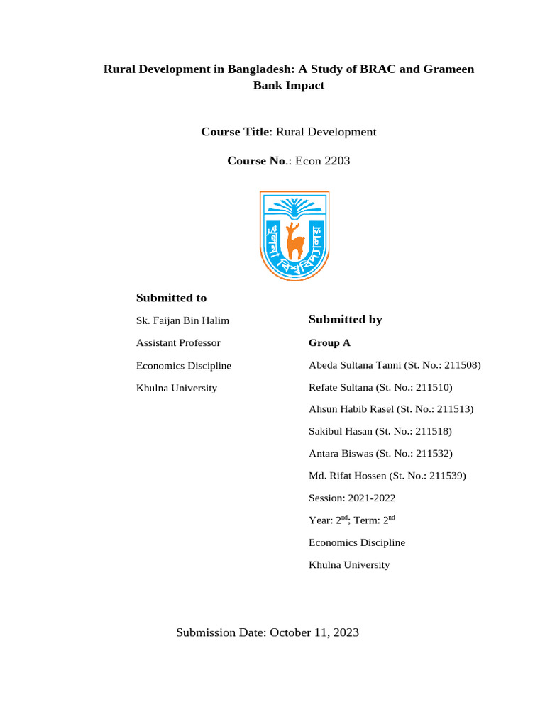 Rural Development in Bangladesh Assignment 1 | PDF | Grameen Bank ...