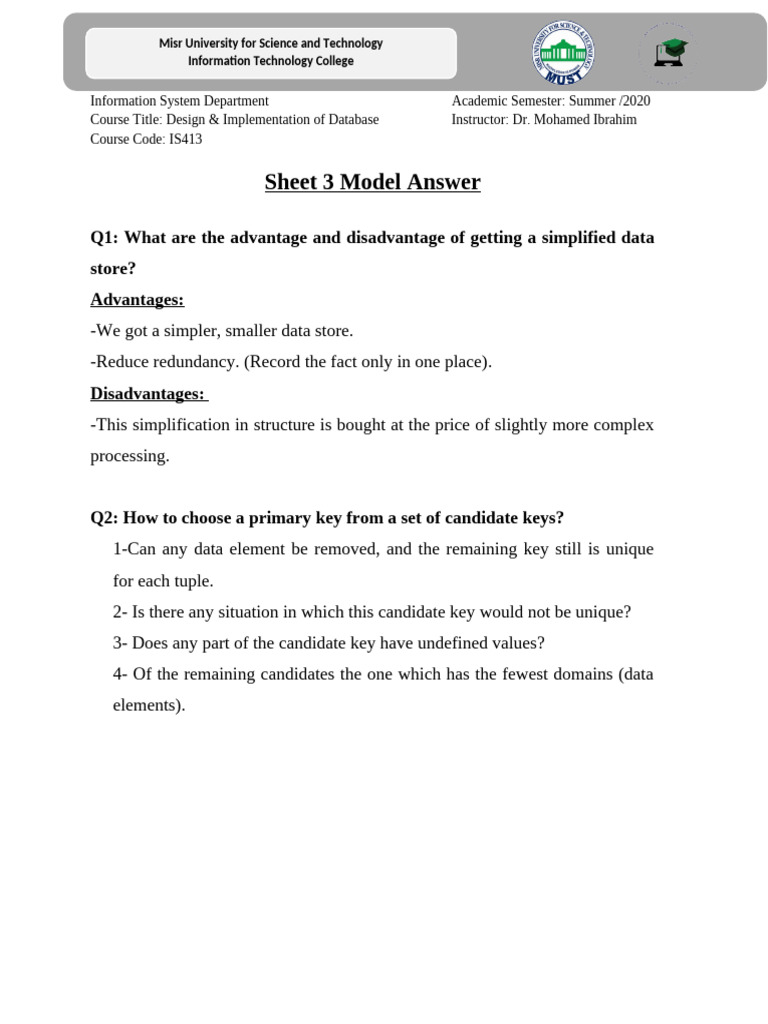 Sheet 3 - Model Answer | PDF | Career & Growth | Computers