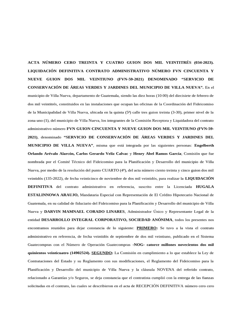 034-2023 Acta de Liquidación FVN-59-2022 | PDF | Contabilidad | Factura