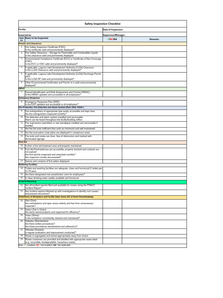 Warehouse Audit Inspection and Compliance Checklist | PDF | Fire Safety ...