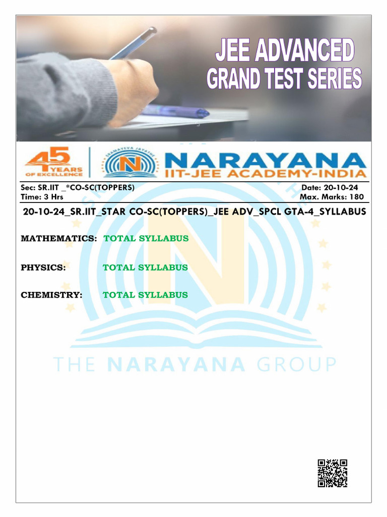 20-10-24 - SR - Iit - Star Co-Sc (Toppers) - Jee Adv - 2023 (P-Ii) - SPCL Gta-4 - QP | PDF