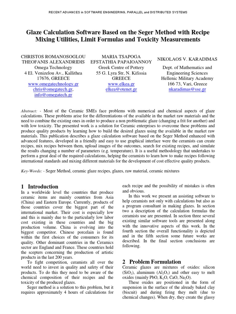 Glaze Calculation Software Based On The Seger (SEPADS-06) | PDF ...