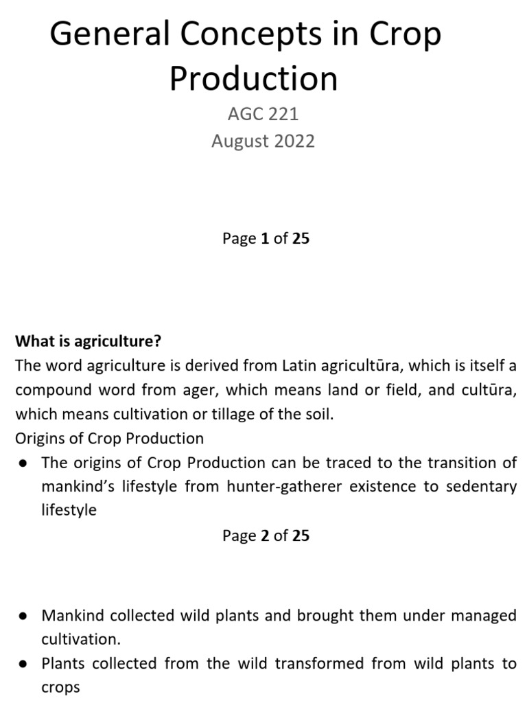 General Concepts in Crop Production (Self Study Notes - August 2022 ...