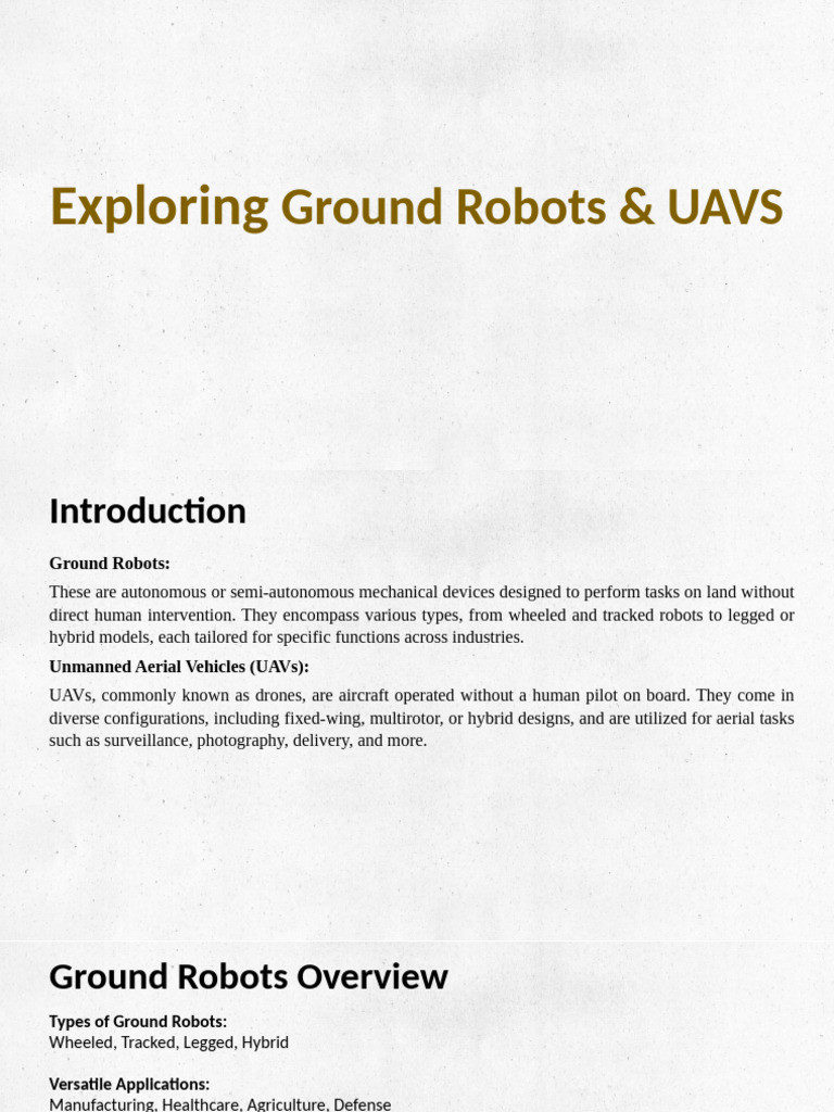 Ground Robots and UAVs Overview | PDF | Unmanned Aerial Vehicle | Robot