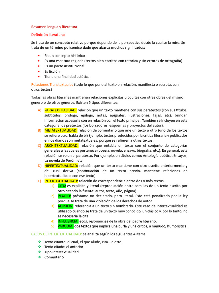 Resumen Lengua y Literatura Generos Tramas y Funciones | PDF ...