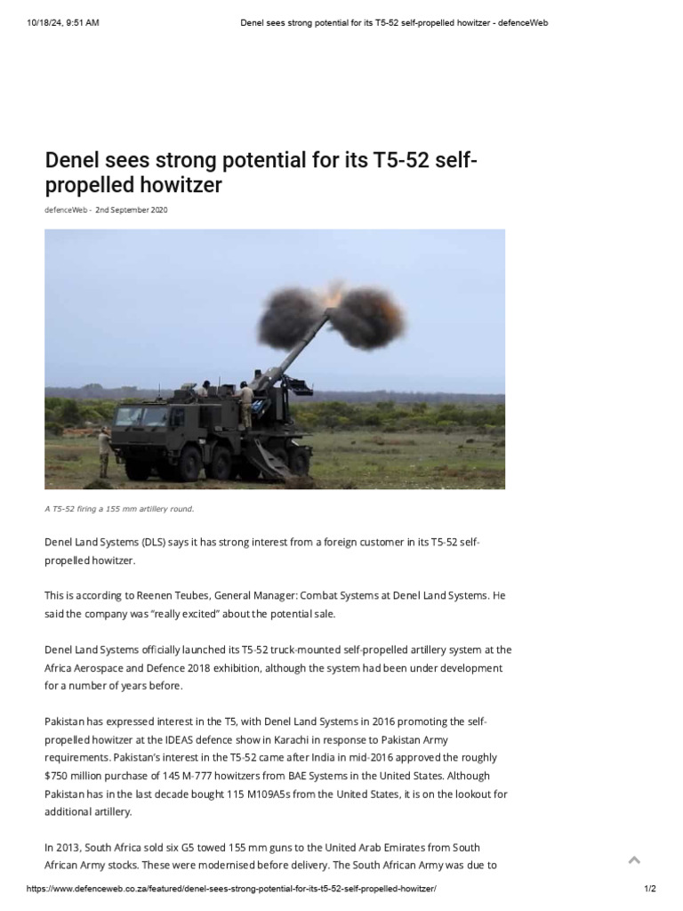 Denel Sees Strong Potential For Its T5-52 Self-Propelled Howitzer ...