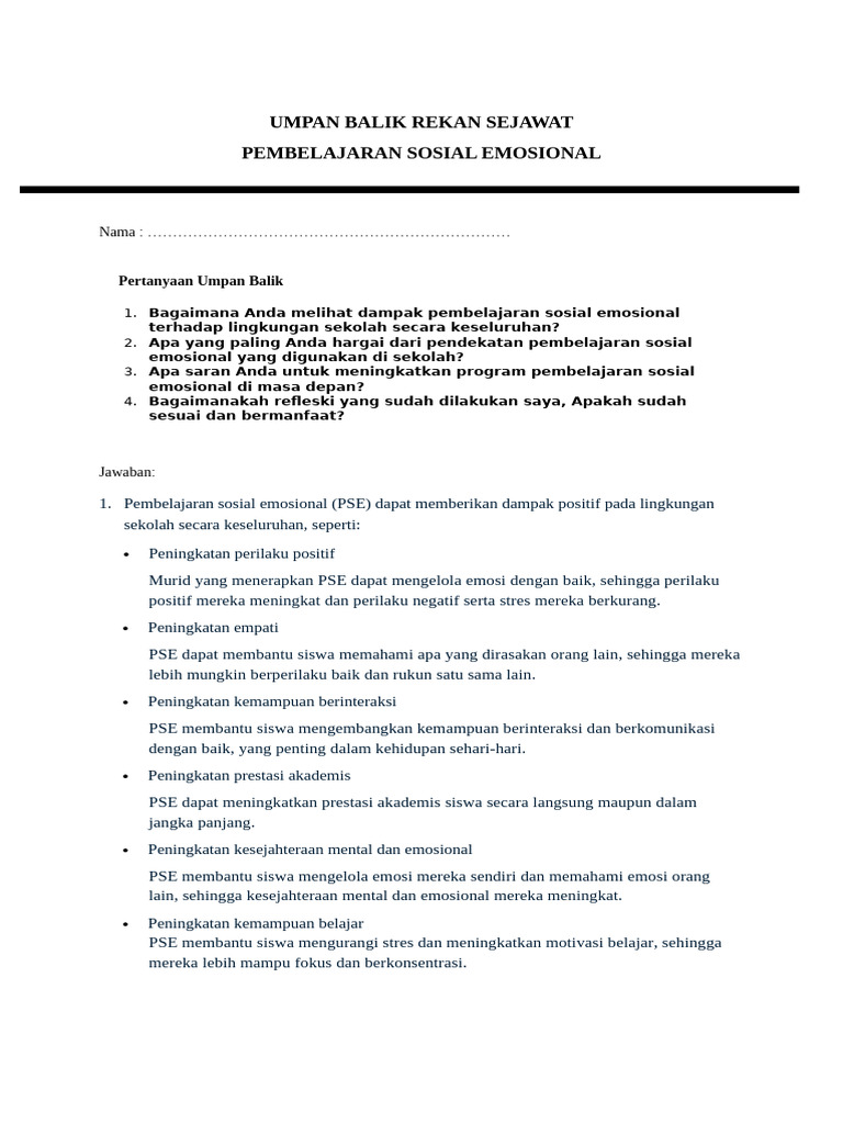 Umpan Balik Rekan Sejawat Pse | PDF