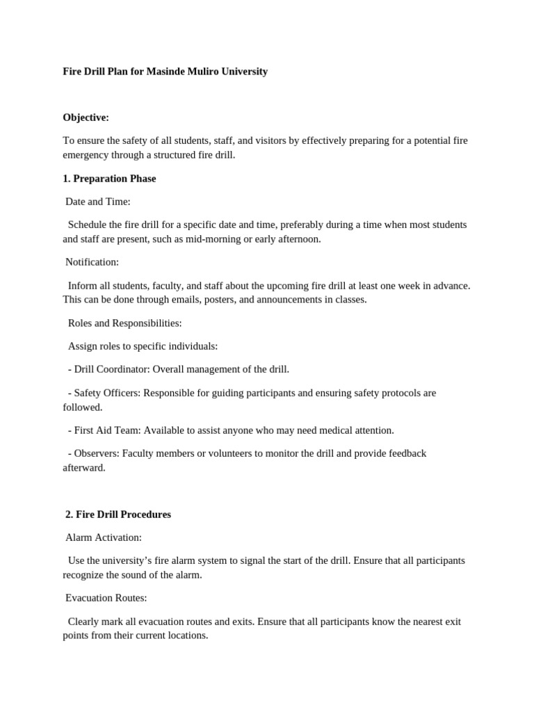 Fire Drill Plan For Masinde Muliro University | PDF | Emergency ...