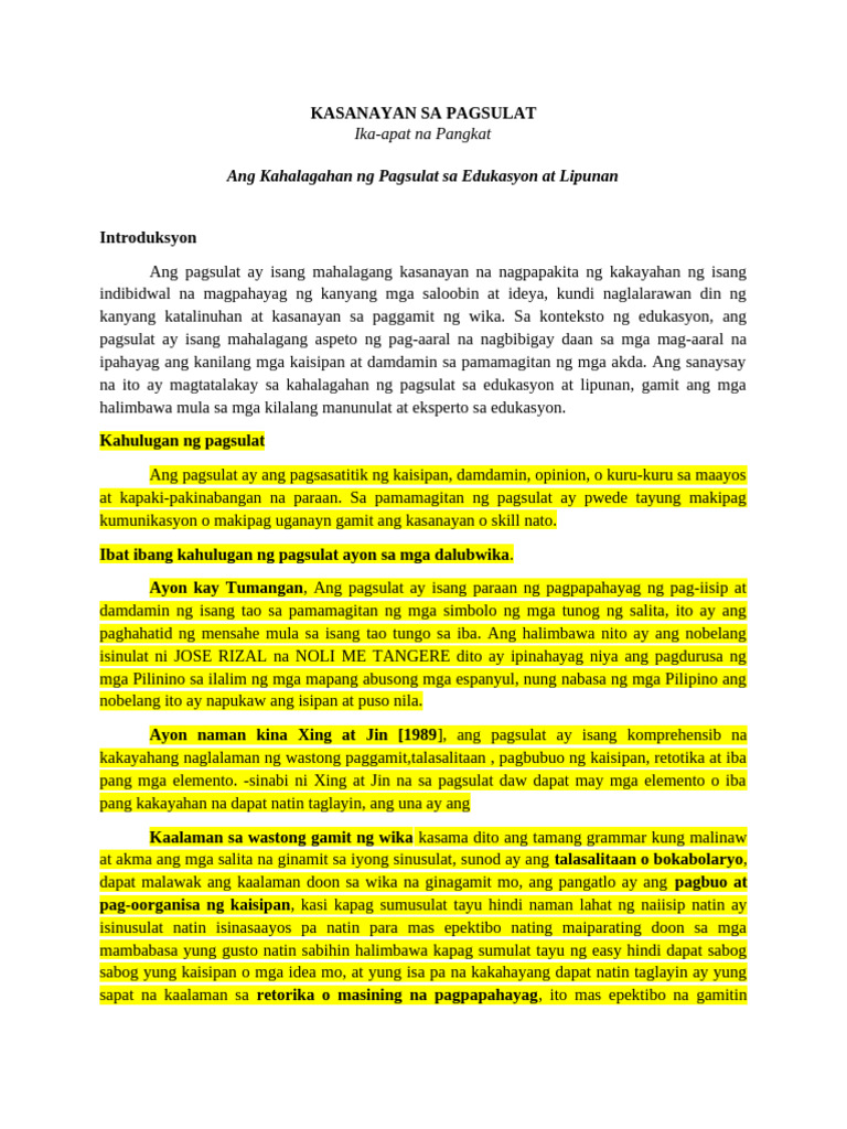 Kasanayan Sa Pagsulat | PDF