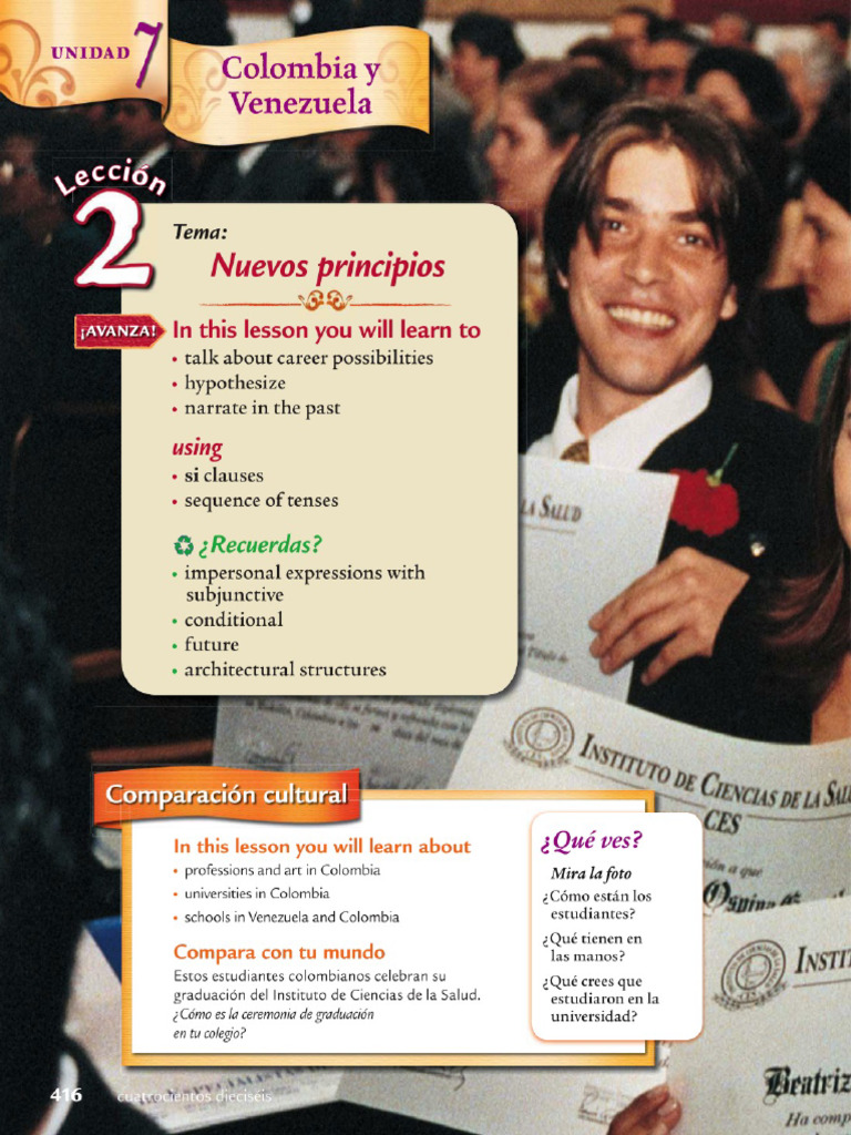 Avancemos 3 Unit 7 Lesson 2 | PDF