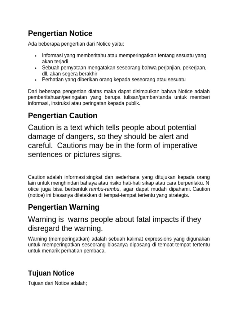 Notice and Caution, Warning | PDF | Kajian Bahasa Asing | Pengembangan Diri