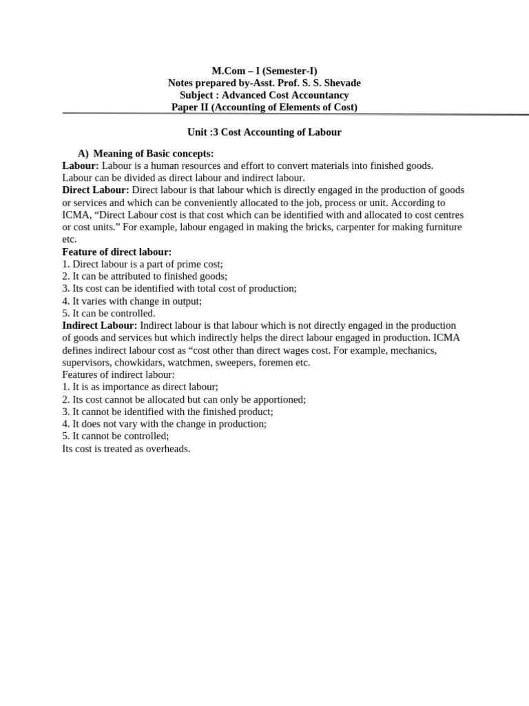 Cost Accounting of Labour Unit 3 | PDF | Workforce Productivity ...