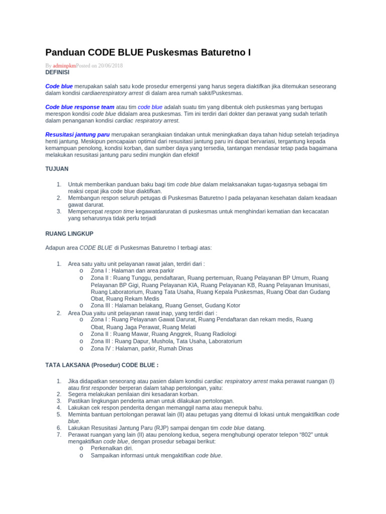 Panduan CODE BLUE Puskesmas Baturetno I | PDF
