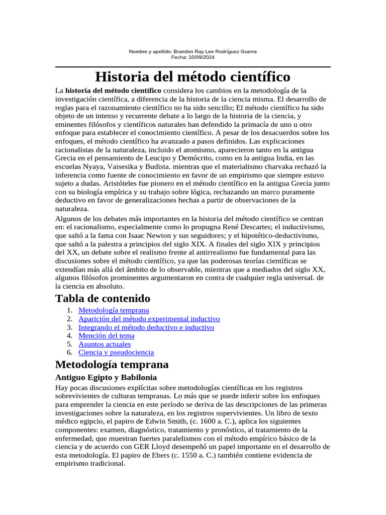 Brandon Ray Lee Rodríguez Guerra M | PDF | Razonamiento inductivo | Método científico