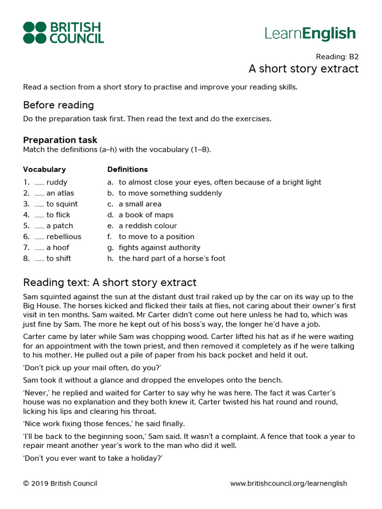 Short Story Extract for B2 Reading Skills | PDF