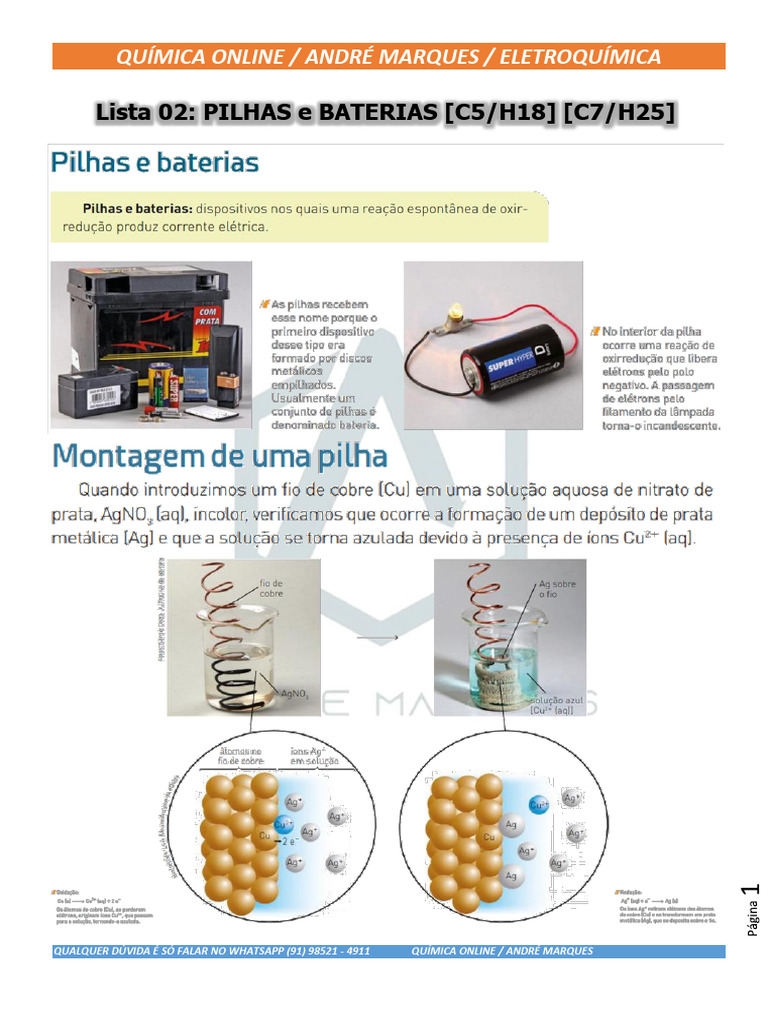 Eletroquímica - Pilhas - Aula 02 | PDF | Eletroquímica | Eletrodo
