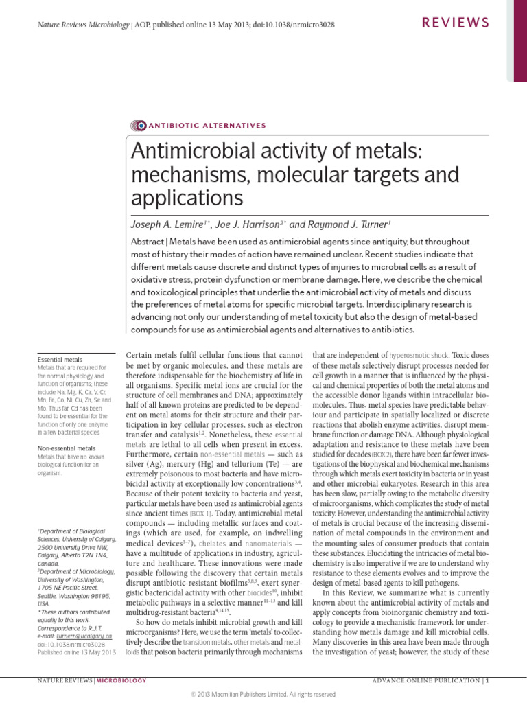 Antimicrobial Activity of Metals - Mechanisms, Molecular Targets and ...