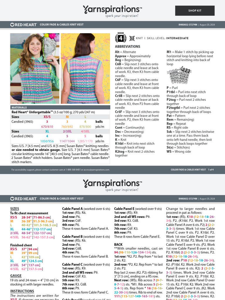 Color Fade & Cables Knit Vest | PDF | Knitting | Knitting Needle