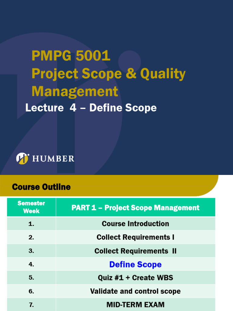 PMPG 5001 Lecture 4 Plan & Define Scope | PDF | Scope (Computer Science ... PMPG 5001 Lecture 4 Plan & Define Scope | PDF | Scope (Computer Science ...