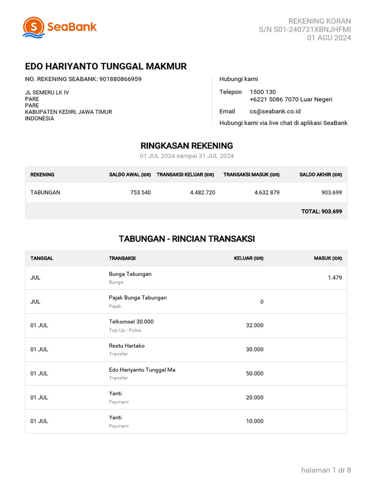 Seabank Statement 20241015 | PDF