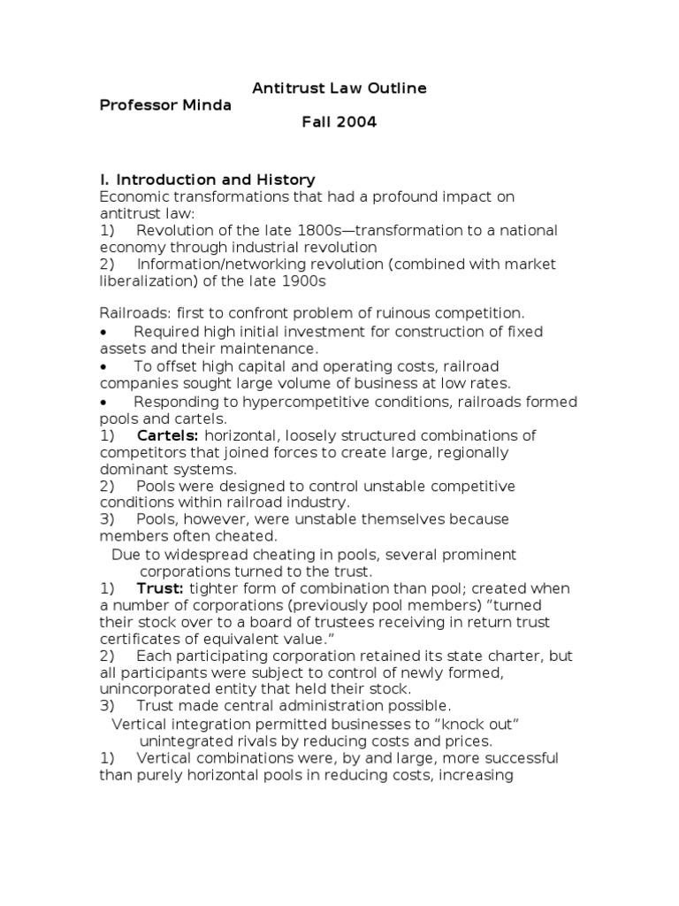 Antitrust Law Outline | PDF | Sherman Antitrust Act | Clayton Antitrust Act