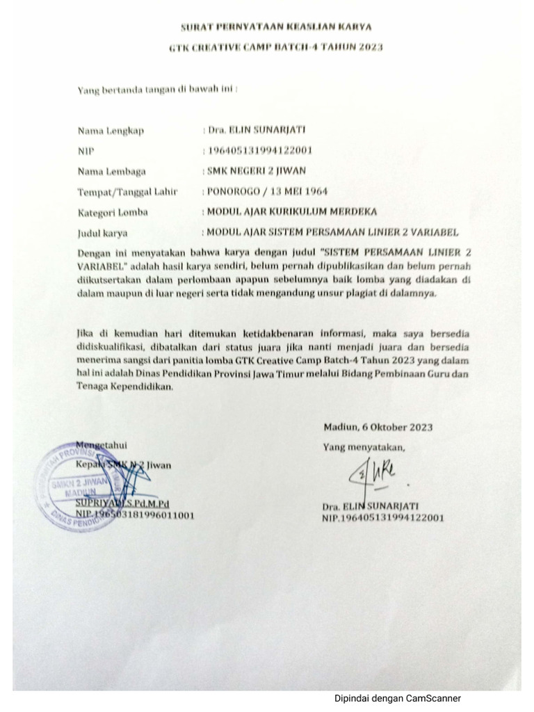 Surat Pernyataan GCC Elin | PDF