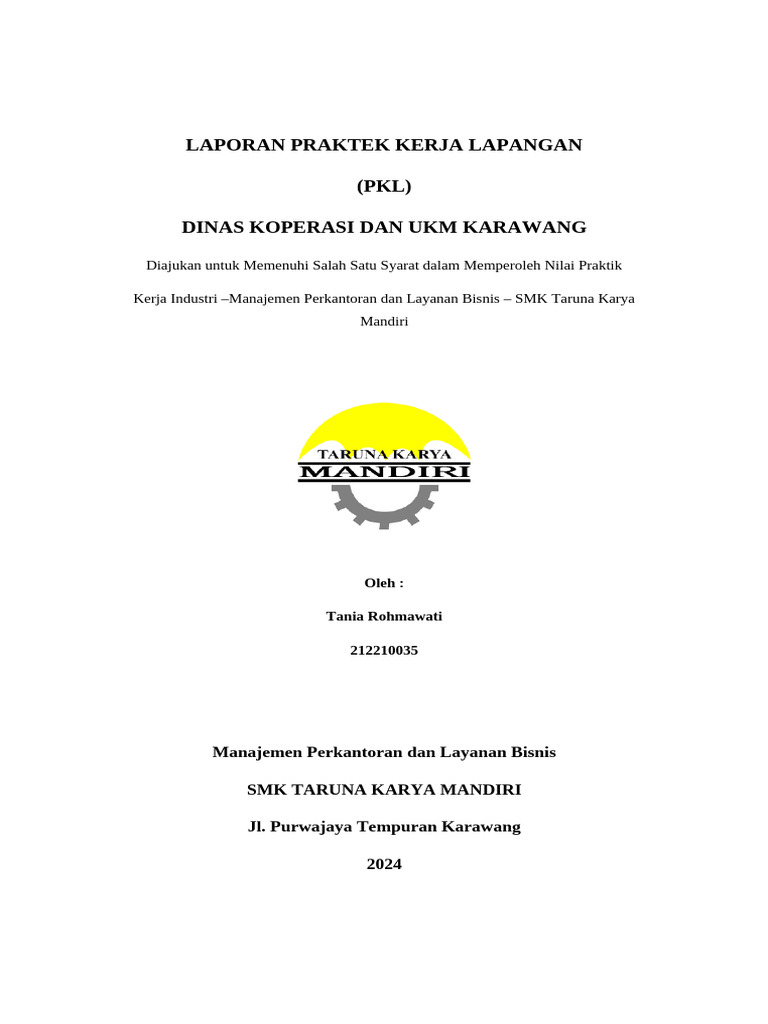 Laporan PKL, Tania Rohmawati, XII MPLB 1 JUDUL | PDF