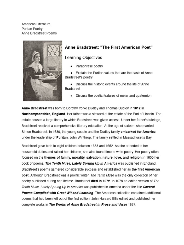 Amlit Anne Bradstreet Poems | PDF | General Fiction
