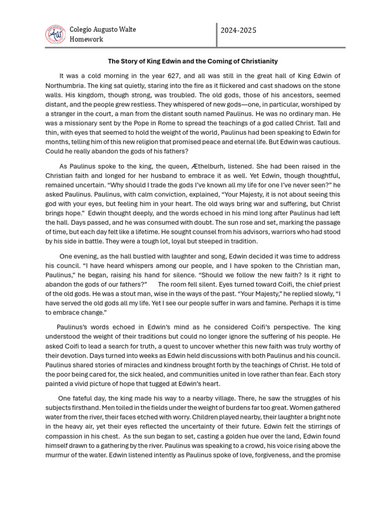 HW-The Story of King Edwin and The Coming of Christianity | PDF | Faith ...