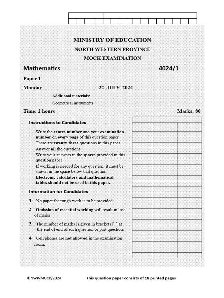 Grade 10 Mock Maths Paper 1 2024 | PDF | Geometry | Mathematical Analysis